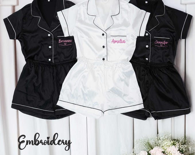Personalised Satin Pajamas Set, Custom Short Pyjamas Set, Matching ...