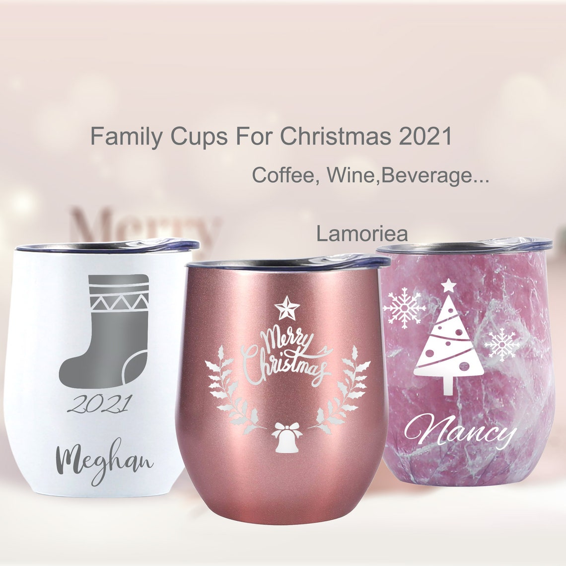 Christmas Family Cups, Personalized Wine Tumbler, Insulated Coffee Cup ...