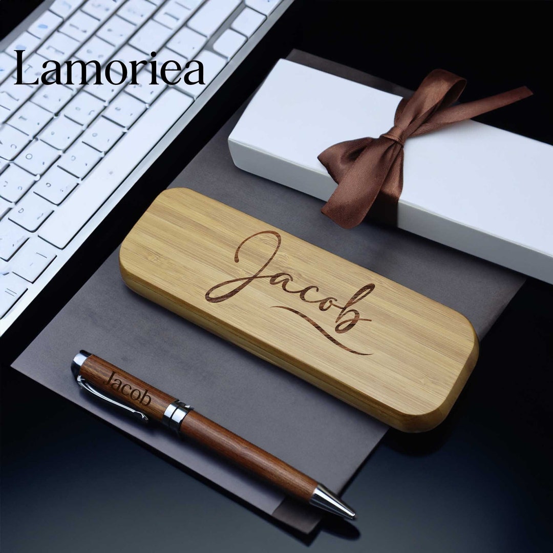 Personalised Wooden Pen, Engraved Pen Case With Name, Christmas Gift ...