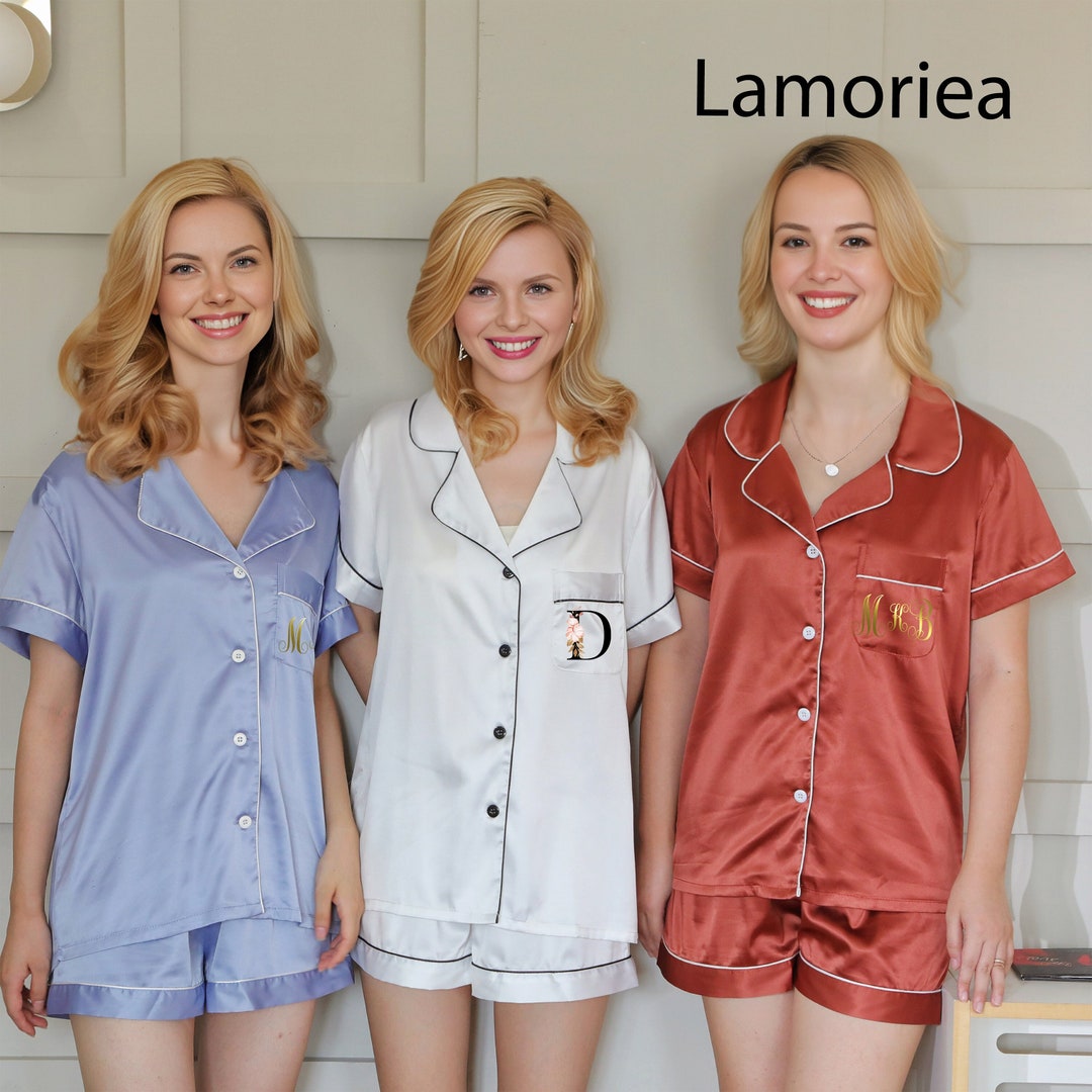 Customized Satin Bride Pajamas Set, Floral Bridesmaid Pajamas Set ...