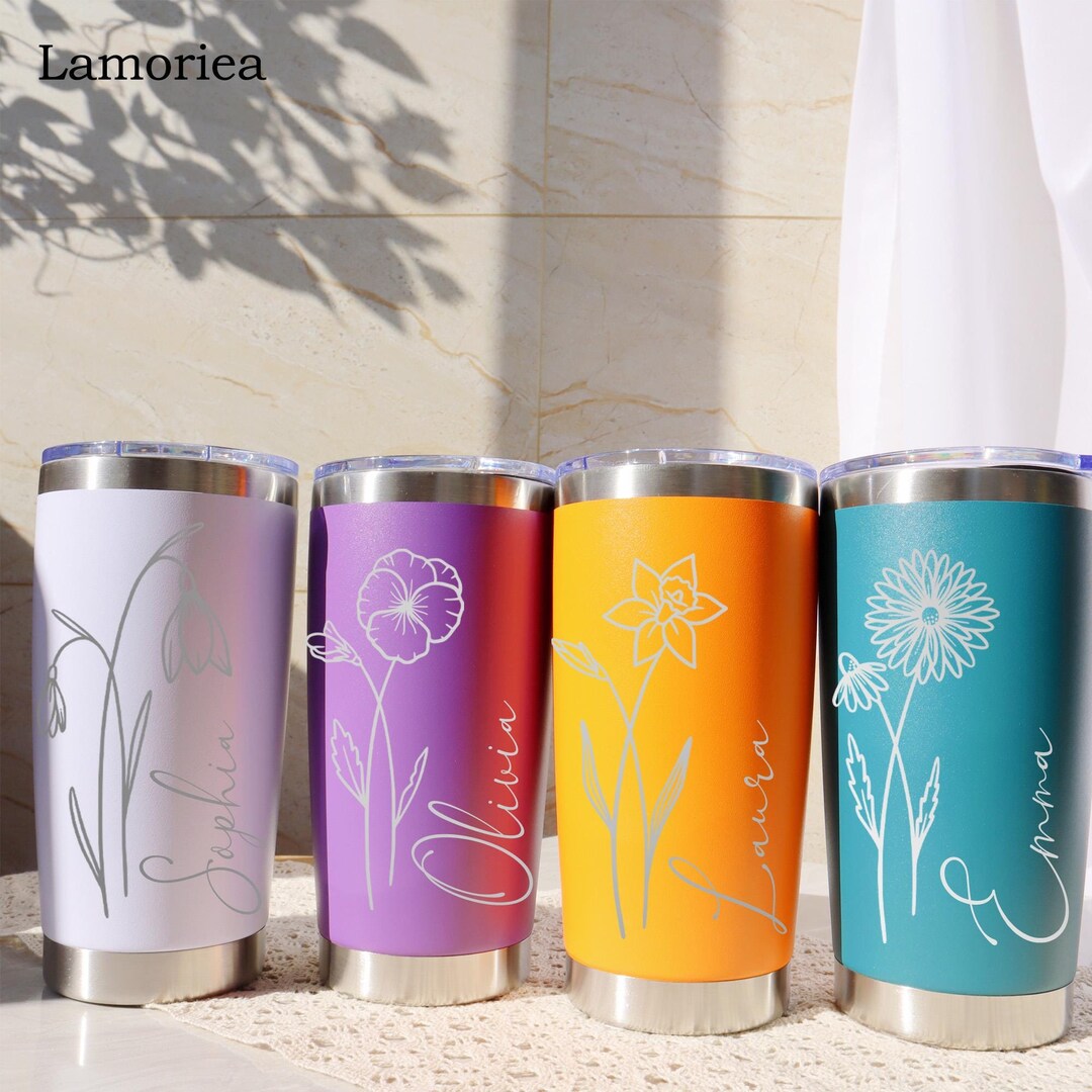 Personalized Birth Flower 20oz Tumbler, Gift for Her for Him Stainless ...