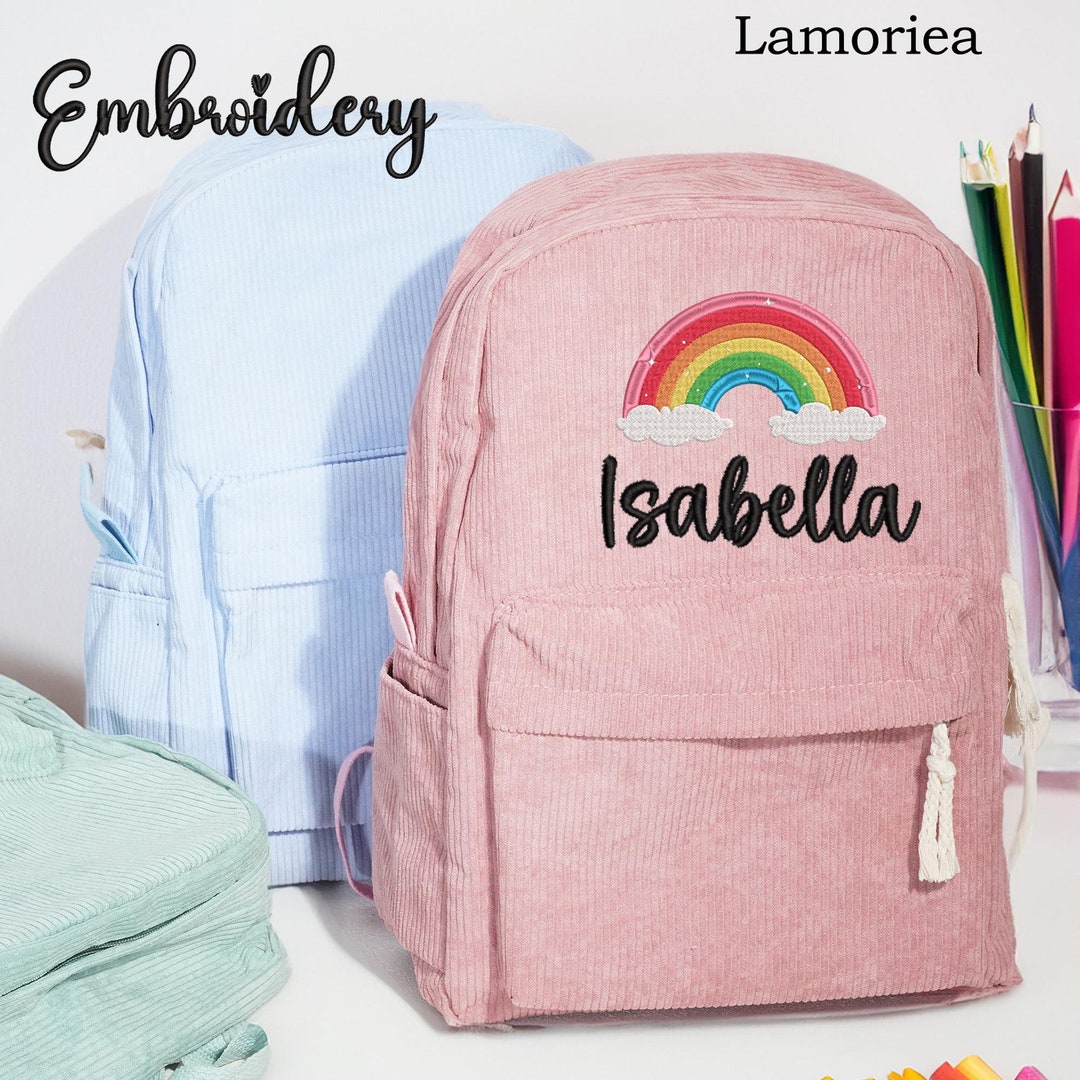 Personalized Kids' School Bag, Rainbow Embroidery Backpack, Back to ...