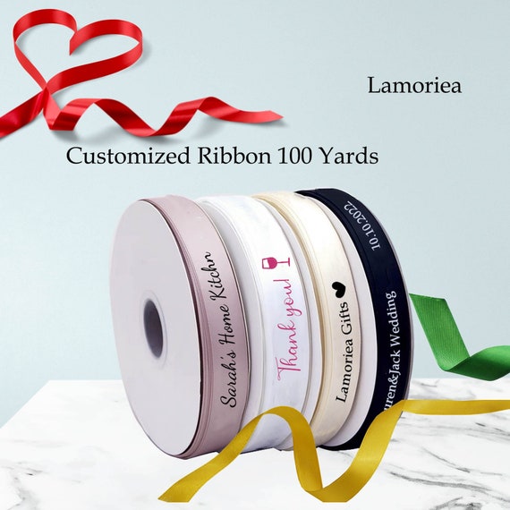 Personalized Ribbon 100 Yard Custom Printed Gold Ribbon Christmas Ribbon Custom Ribbon Wedding Favors Etsy Ireland
