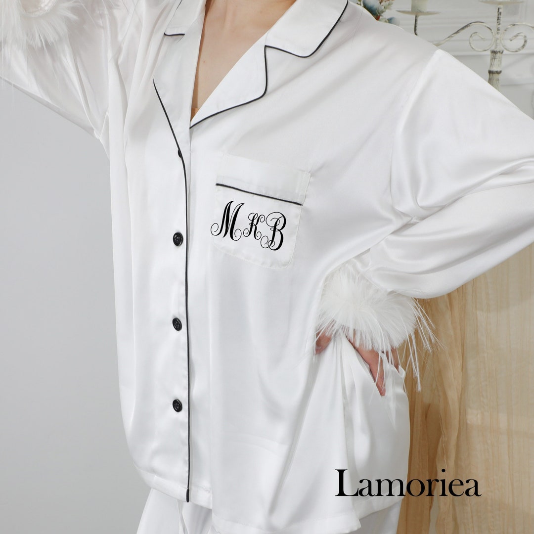 Personalised Bride Bridesmaid Feather Pajamas Set, Bridal Bridesmaid ...