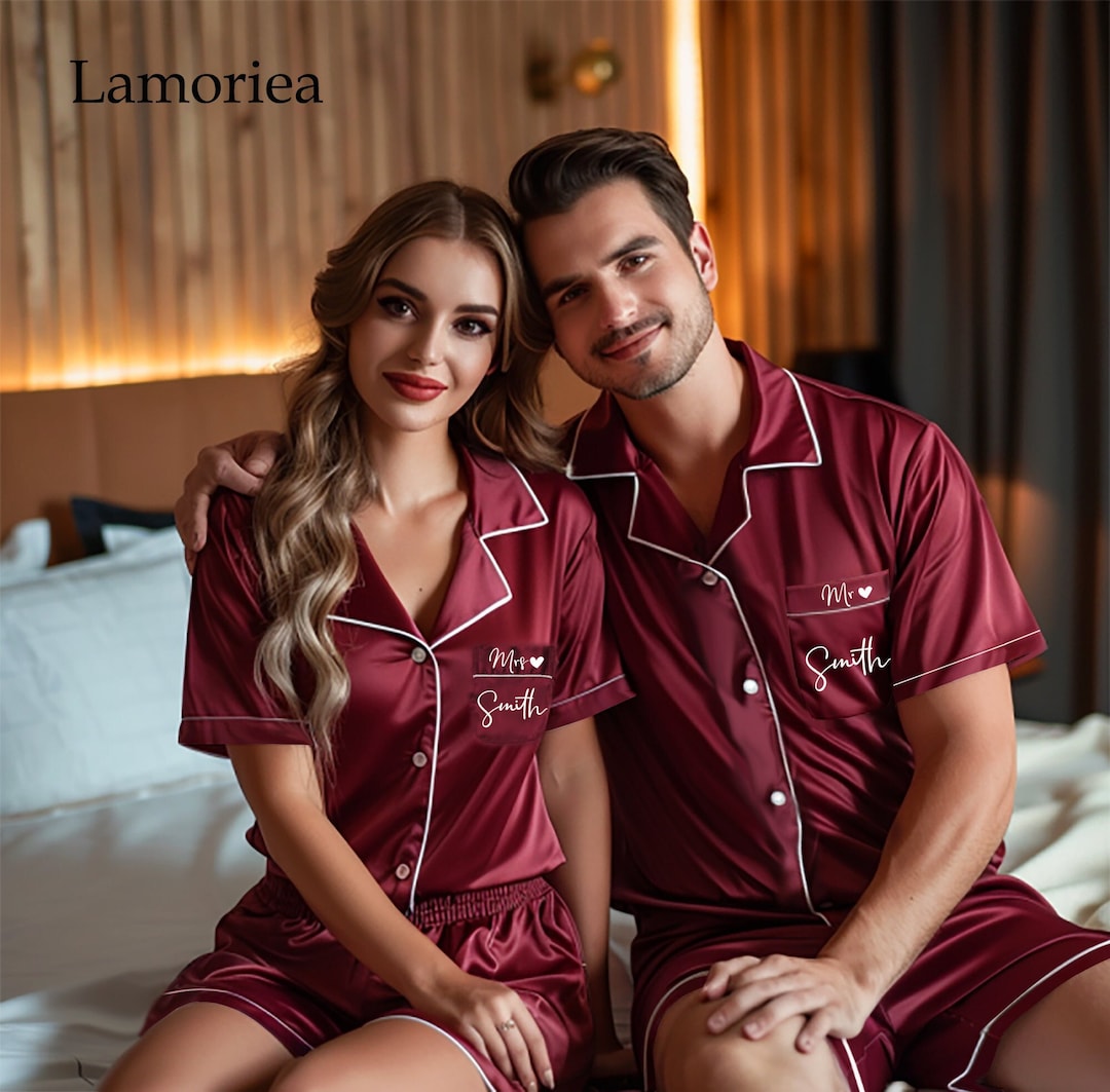 Personalised Couples Pyjamas, Mr & Mrs Satin Pajamas, Monogram Pajamas ...