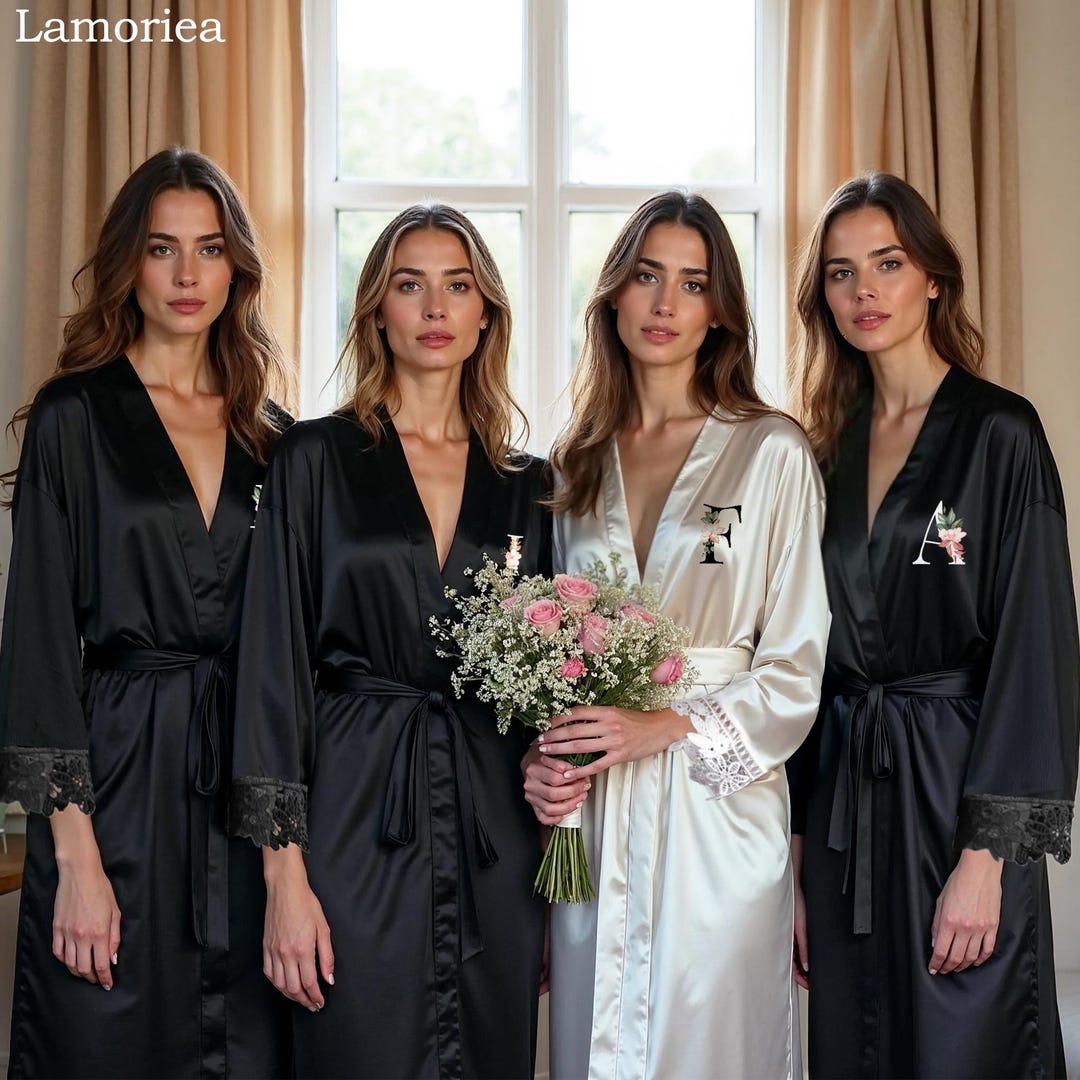 Personalized Extra Long Wedding Robes With Lace, Bridesmaid Proposal ...