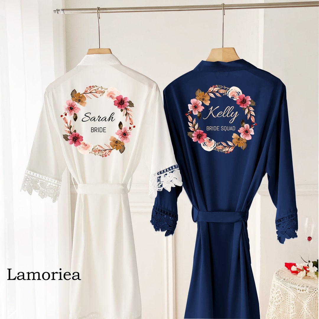 Personalised Bride Maid of Honor Robe, Wedding Dressing Gown, Floral ...