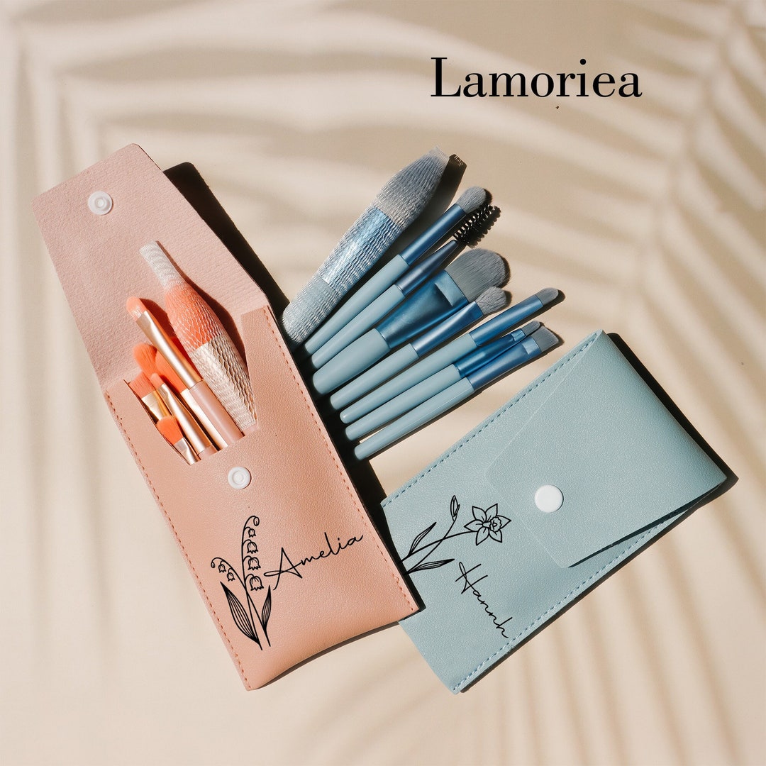Personalised Birth Flower Makeup Brush Set, Bridesmaid Makeup Brush ...
