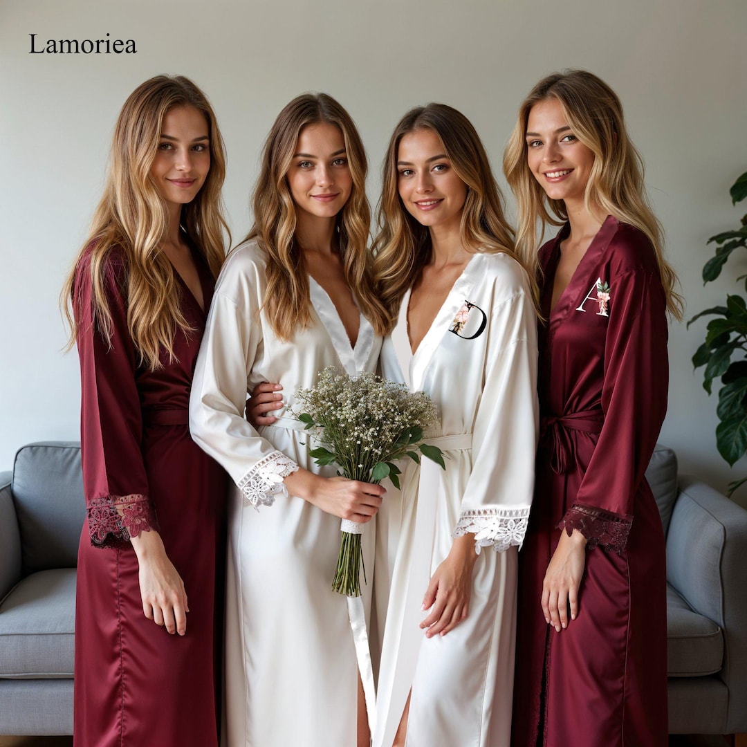 Personalized Extra Long Robes With Lace, Dressing Gown, Bridesmaid ...