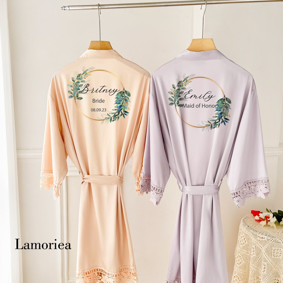 Bridesmaid Robes Bride Lace Robe Satin Wedding Robe Pink - Etsy