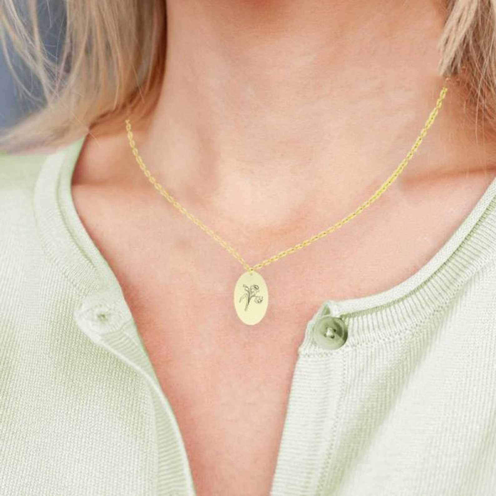 Personalized Birth Flower Necklace Silver,custom Necklace Charm Dainty ...