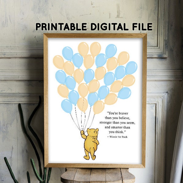 Winnie The Pooh Holding Balloons Etsy