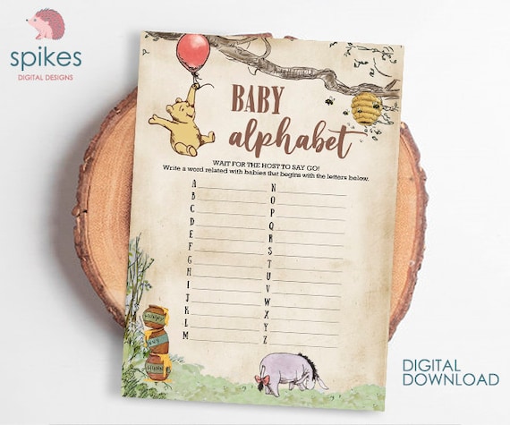 Classic Winnie The Pooh Baby Shower Games/ Baby Alphabet / Instant ...