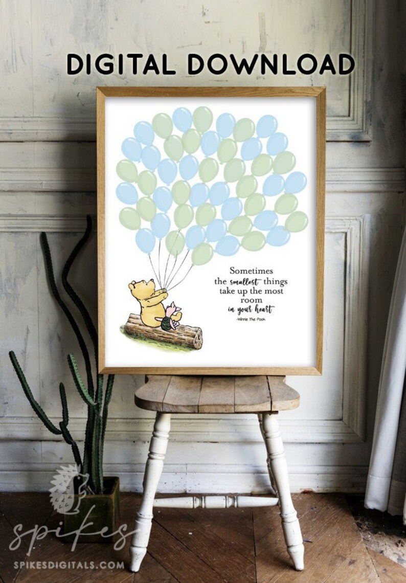 Classic Winnie the Pooh Guestbook With 50 Balloons/ Green, Blue ...