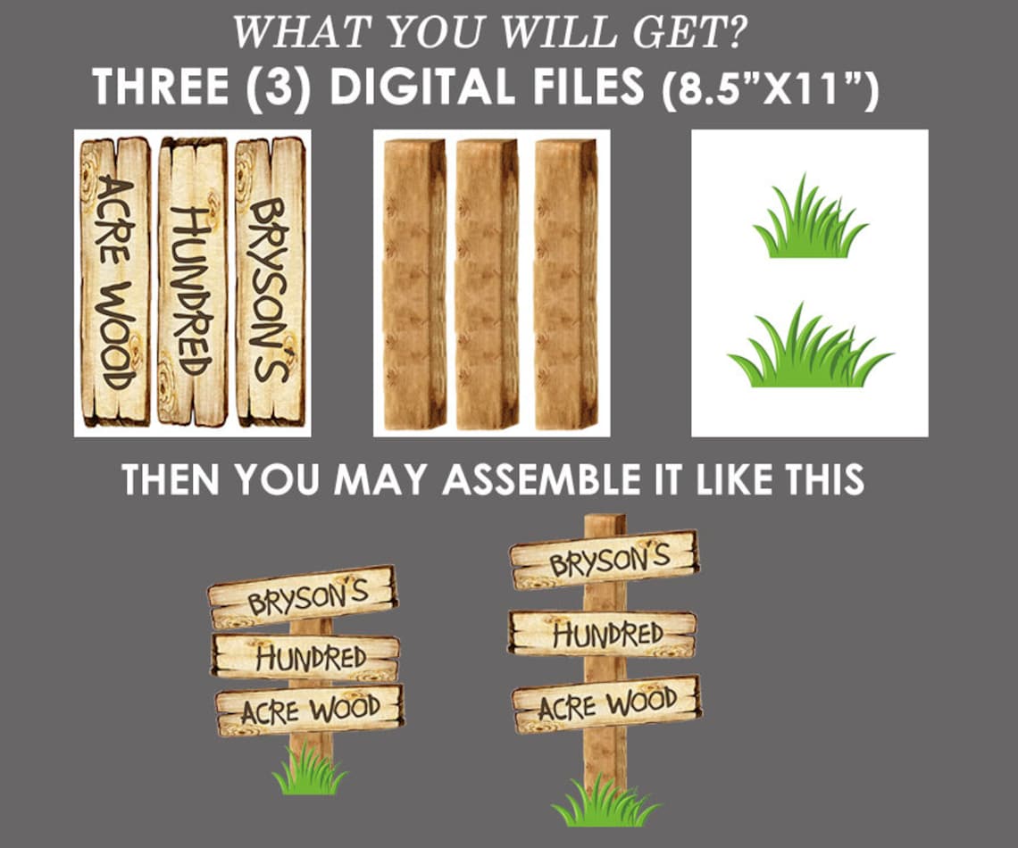 PERSONALIZED Digital Sign/ Wood Signage Hundred Acre/ Digital Printable ...