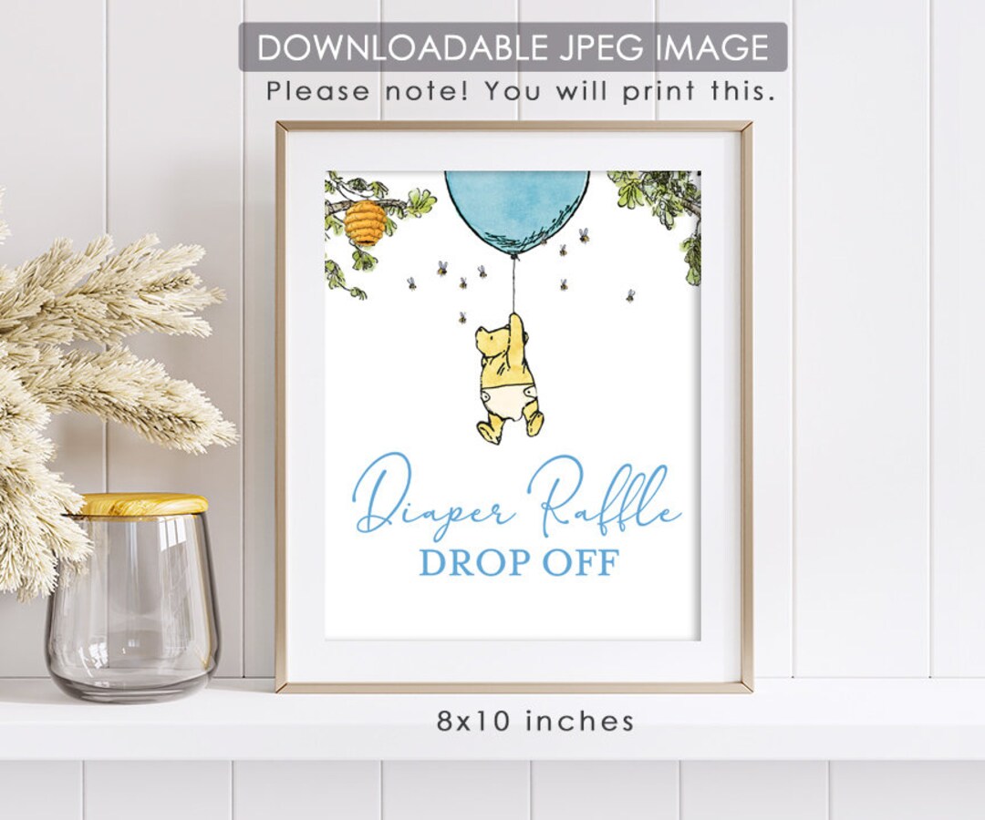 8x10 Classic Winnie the Pooh Baby Shower / Diaper Raffle Drop off Table ...
