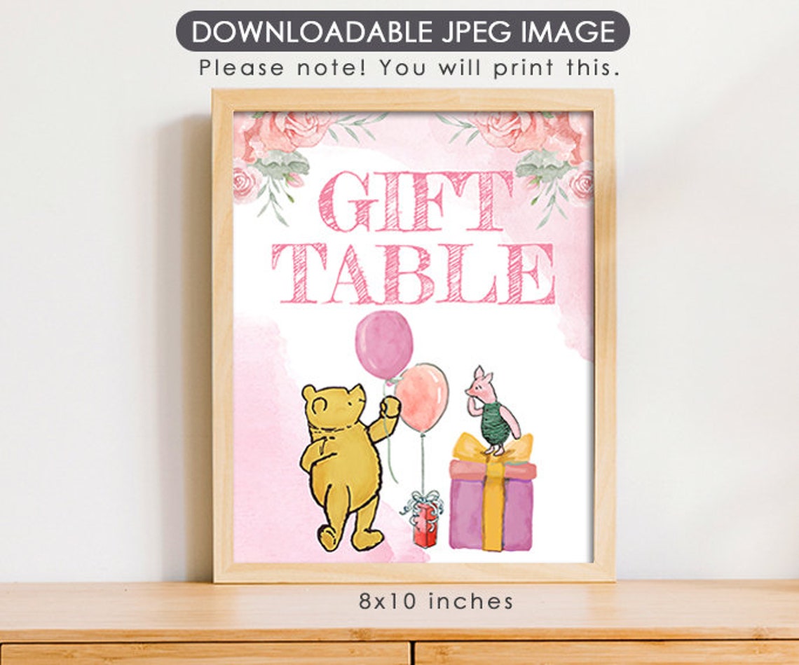 8x10 Classic Winnie The Pooh Table Signs / Pink | Etsy