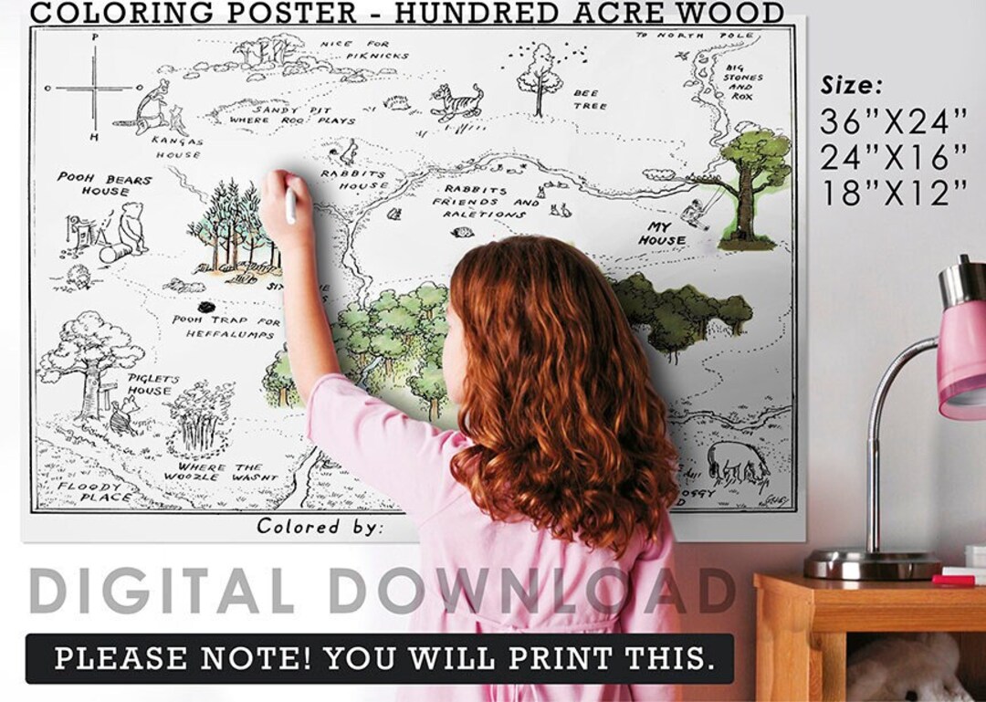 100 Hundred Acre Wood Map Coloring Poster Banner / Digital File/ PDF ...