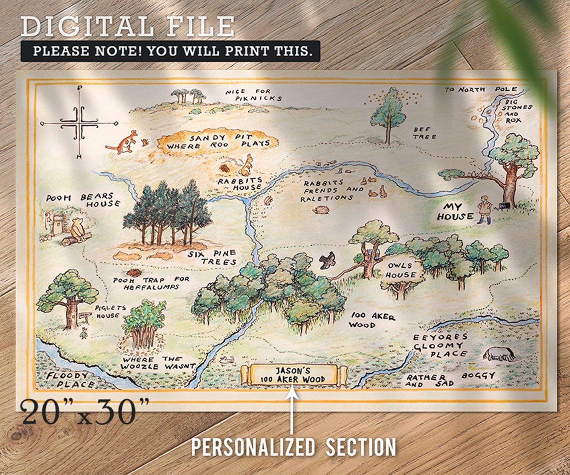 100 Hundred Aker Wood Map Poster Backdrop Banner | Etsy