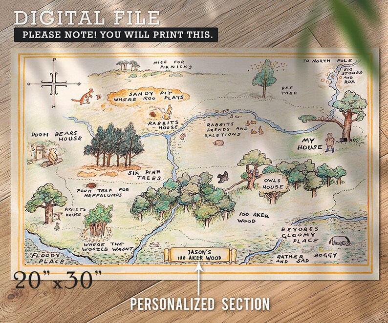 100 Hundred Aker Wood Map Poster Backdrop Banner 20"x30" / Personalized ...