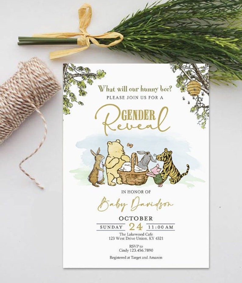 Classic Winnie the Pooh Invitation Card / Gender Reveal / - Etsy