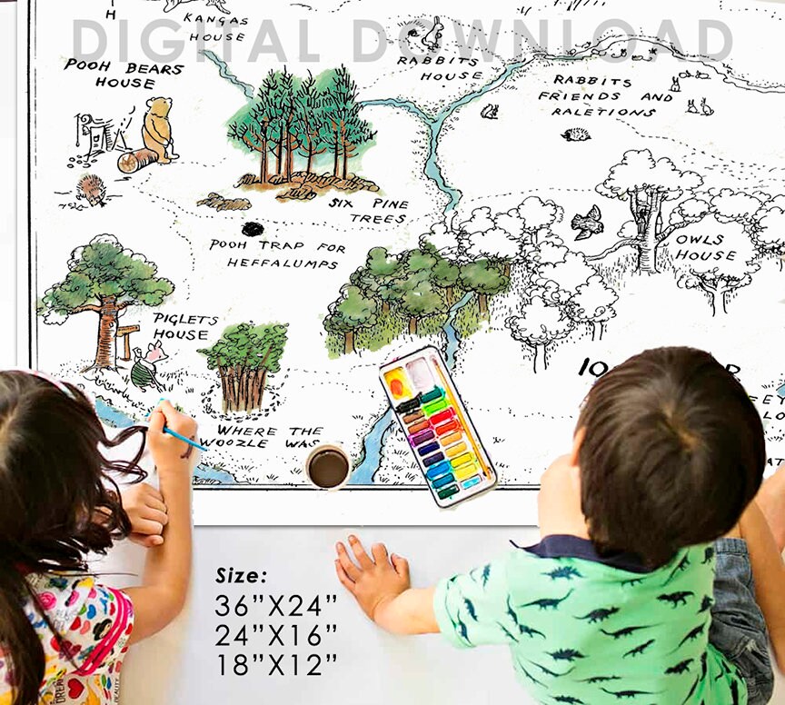 100 Hundred Acre Wood Map Coloring Poster Banner / Digital - Etsy
