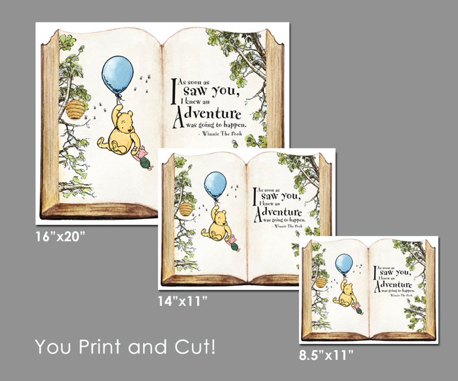 DOWNLOADABLE Pooh Book Decoration Download Three Sizes 8.5x11 - Etsy