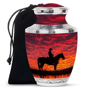 Cowboy Sunset Cremation Urn for Human Ashes - Handmade Large Adult Urn ...