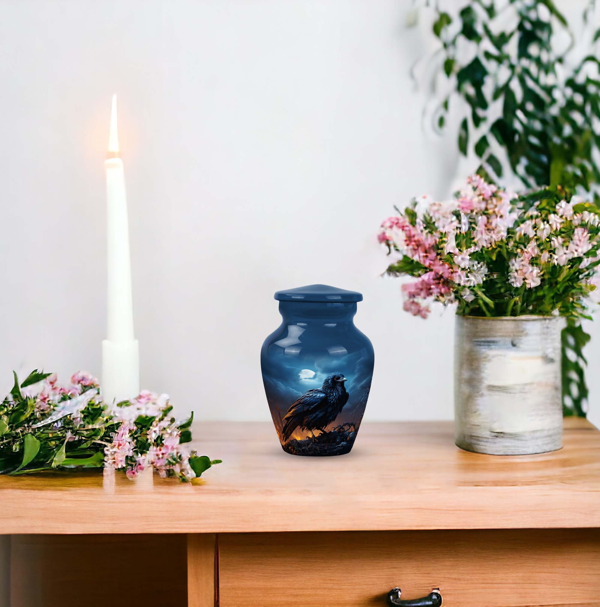 Stormy Sky Raven Decorative Urns for Cremation Ashes - Modern Urns for ...