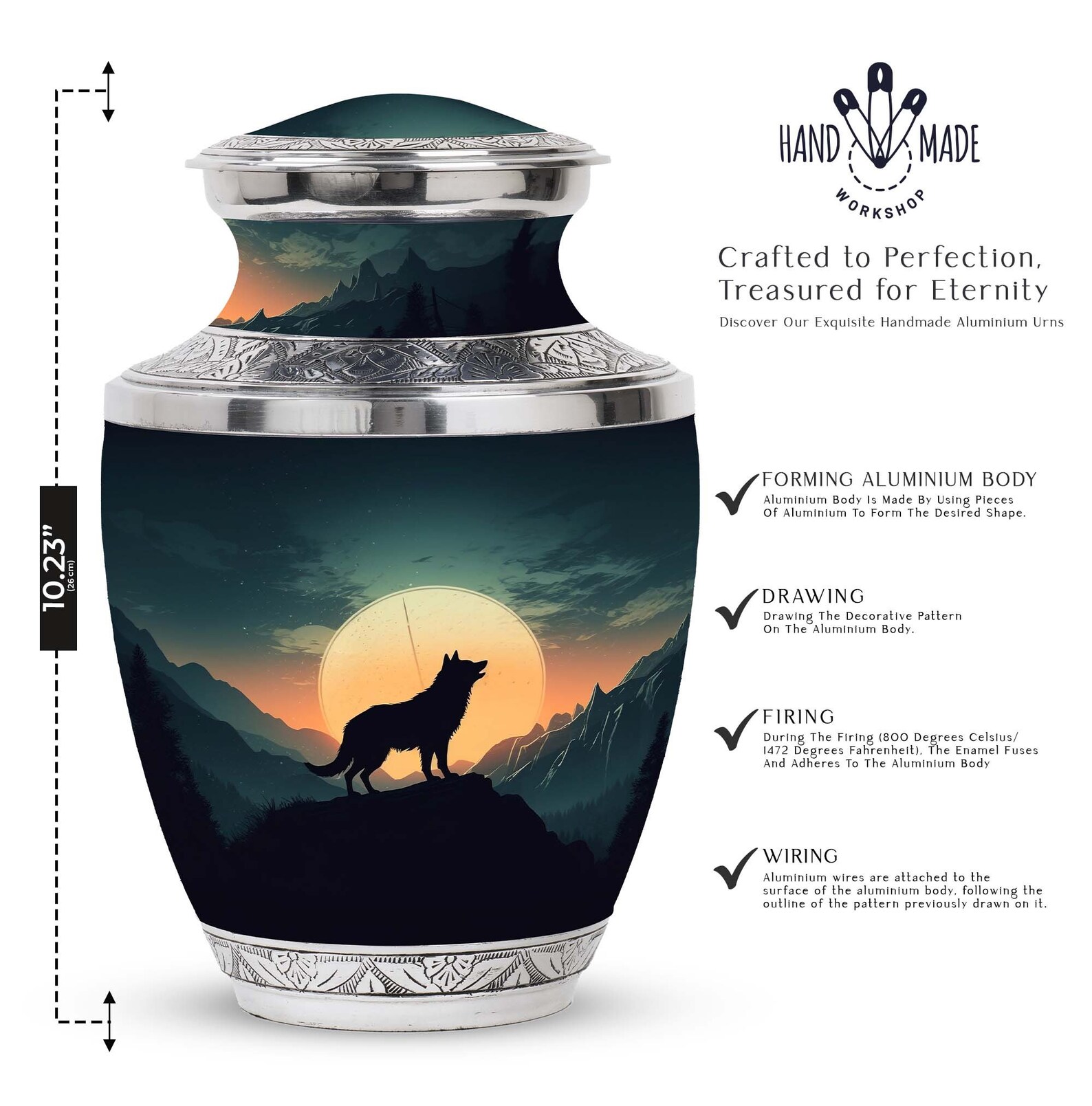Handcrafted Aluminum Urn for Ashes With Wolf and Mountain Design - 200 ...