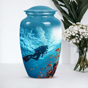 Personalized Scuba Diver Cremation Urn - Underwater Scene Memorial Urn ...