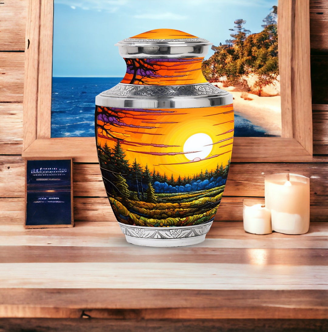 Stylized Sunset in a Forest Urns for Human Ashes - Metal Urns for Ashes ...