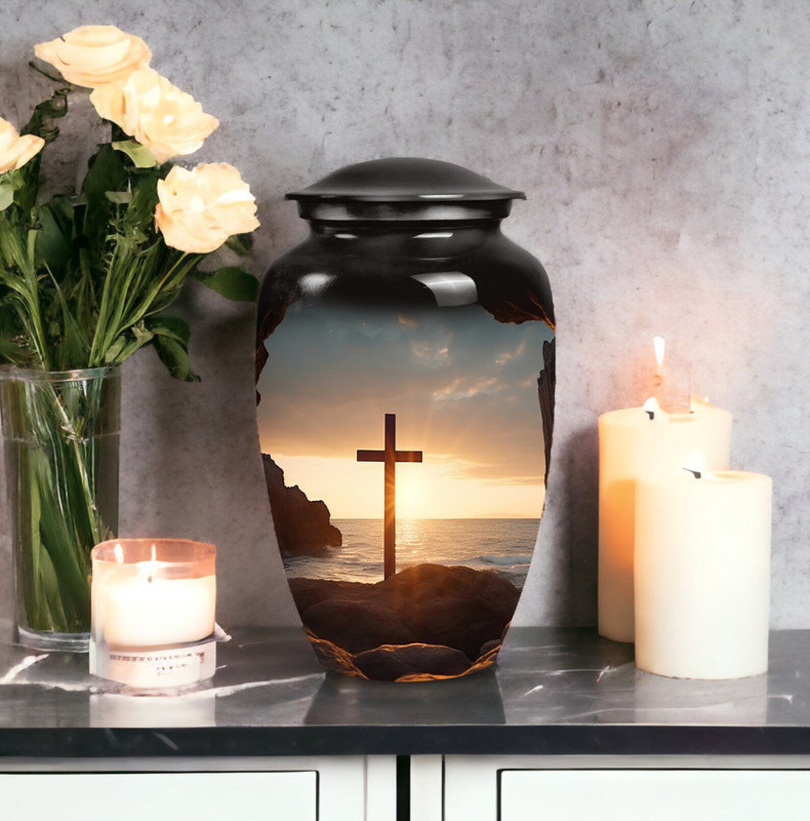 Personalized Memorial Cross Urn - High-quality Aluminum Cremation Urn ...