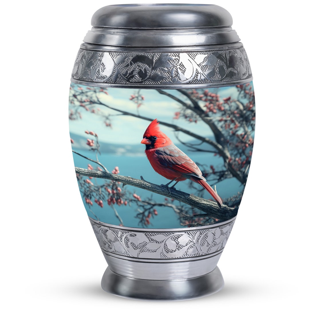 Cardinal Bird Siting Modern Urn for Human Ashes | Decorative 200 Cubic ...