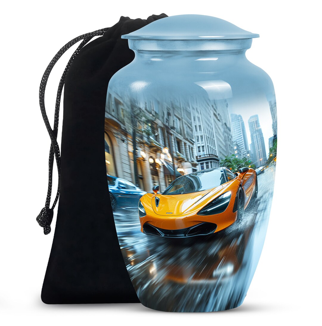 Dynamic Car in City Scene Urn Sports Car City Modern Urn for Human ...