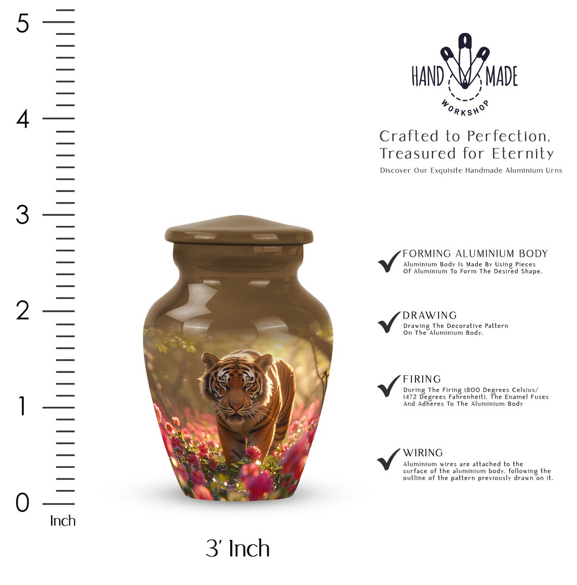 Wild Tiger in Blooms Cremation Urn for Ashes, Ashes Urn, Decorative Urn ...