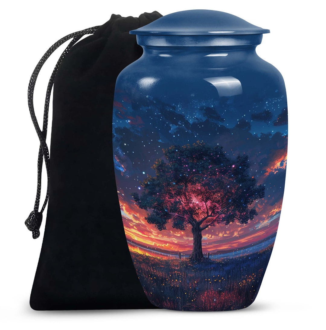 Galactic Bloom Adult Urn, Cosmic Blue and Dusk Pink Artistic Urn for ...