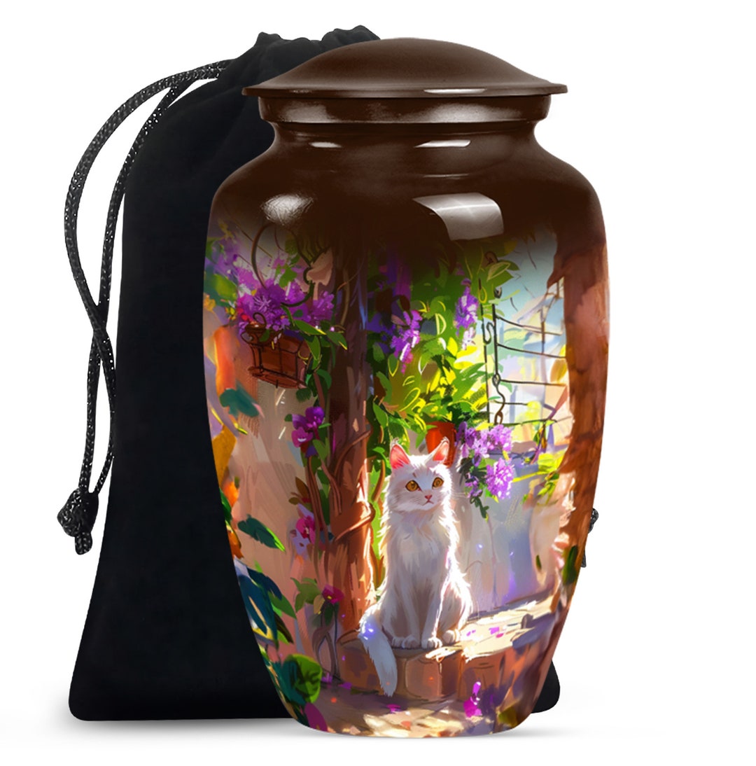 Whimsical Cat Cremation Urn - Personalized Cat Memorial Urn for Ashes ...