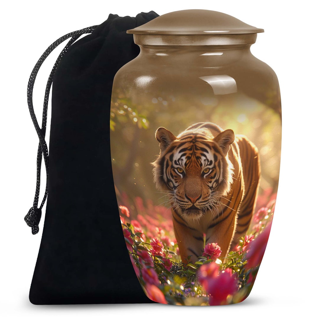 Wild Tiger in Blooms Cremation Urn for Ashes Keepsake, Decorative Urn ...
