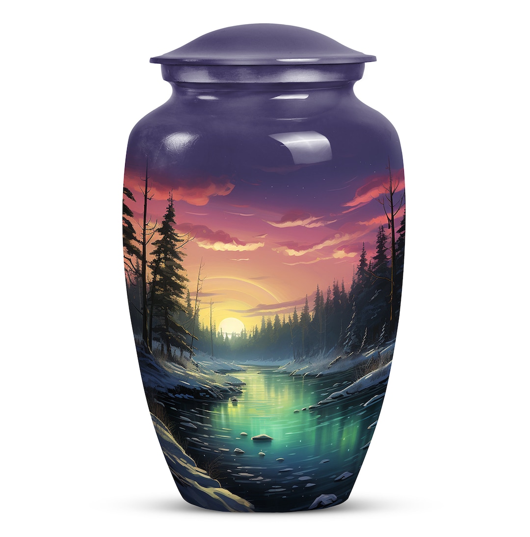Forest Sunset Urn for Human Ashes, River Urn for Ashes Keepsake, Custom ...