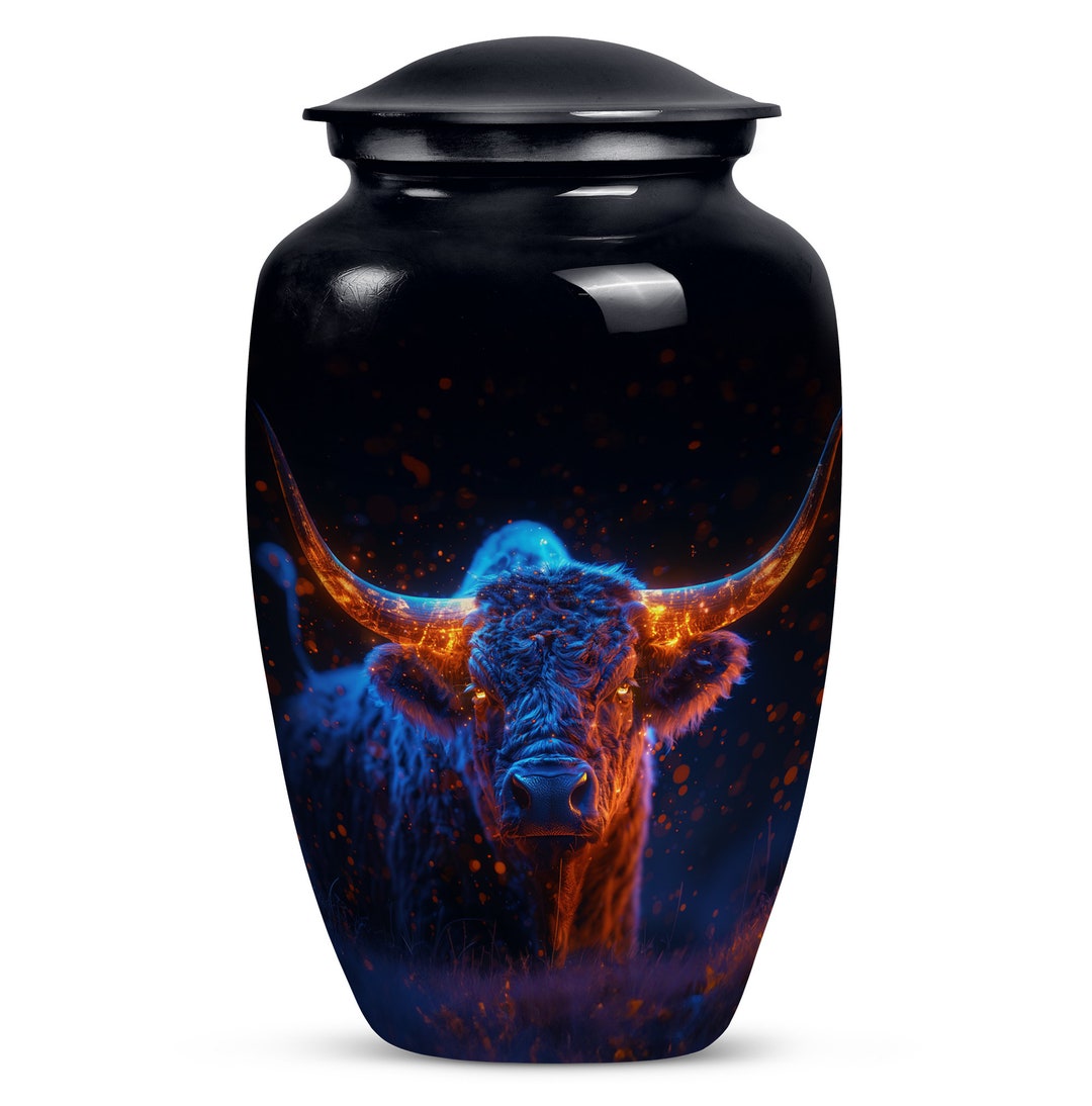 Blue Flame Buffalo Urn, Spiritual Animal Urn, Burial Urns for Adult ...