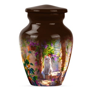 Whimsical Cat Cremation Urn - Personalized Cat Memorial Urn for Ashes ...