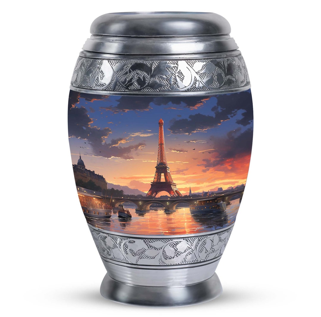 Paris Eiffel Tower Sunset Cremation Urns Decorative Keepsake Urn, Memorial Urn for Human Ashes ...