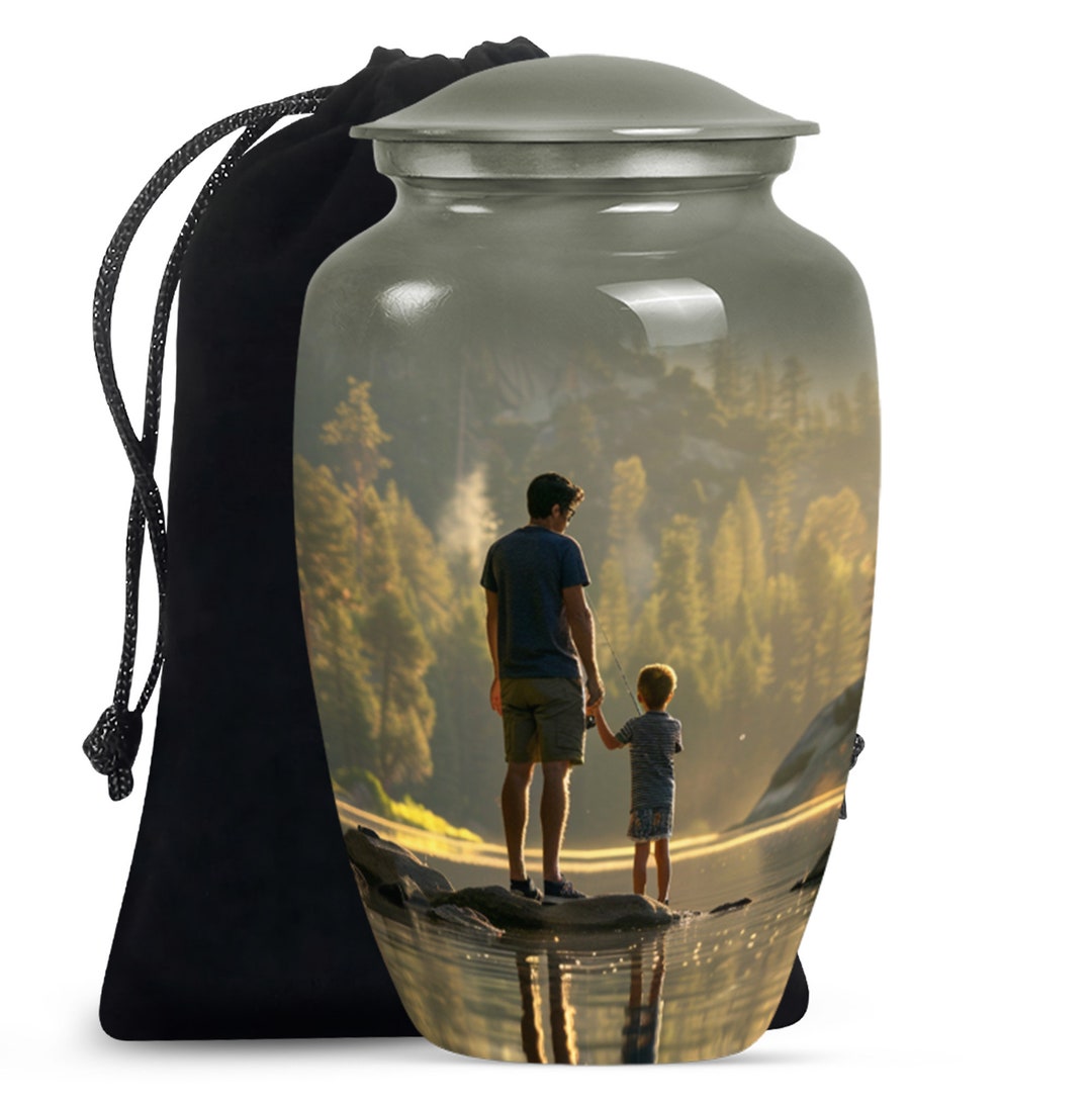 Father and Son Fishing Memorial Urn for Ashes, Scenic Tribute Keepsake ...