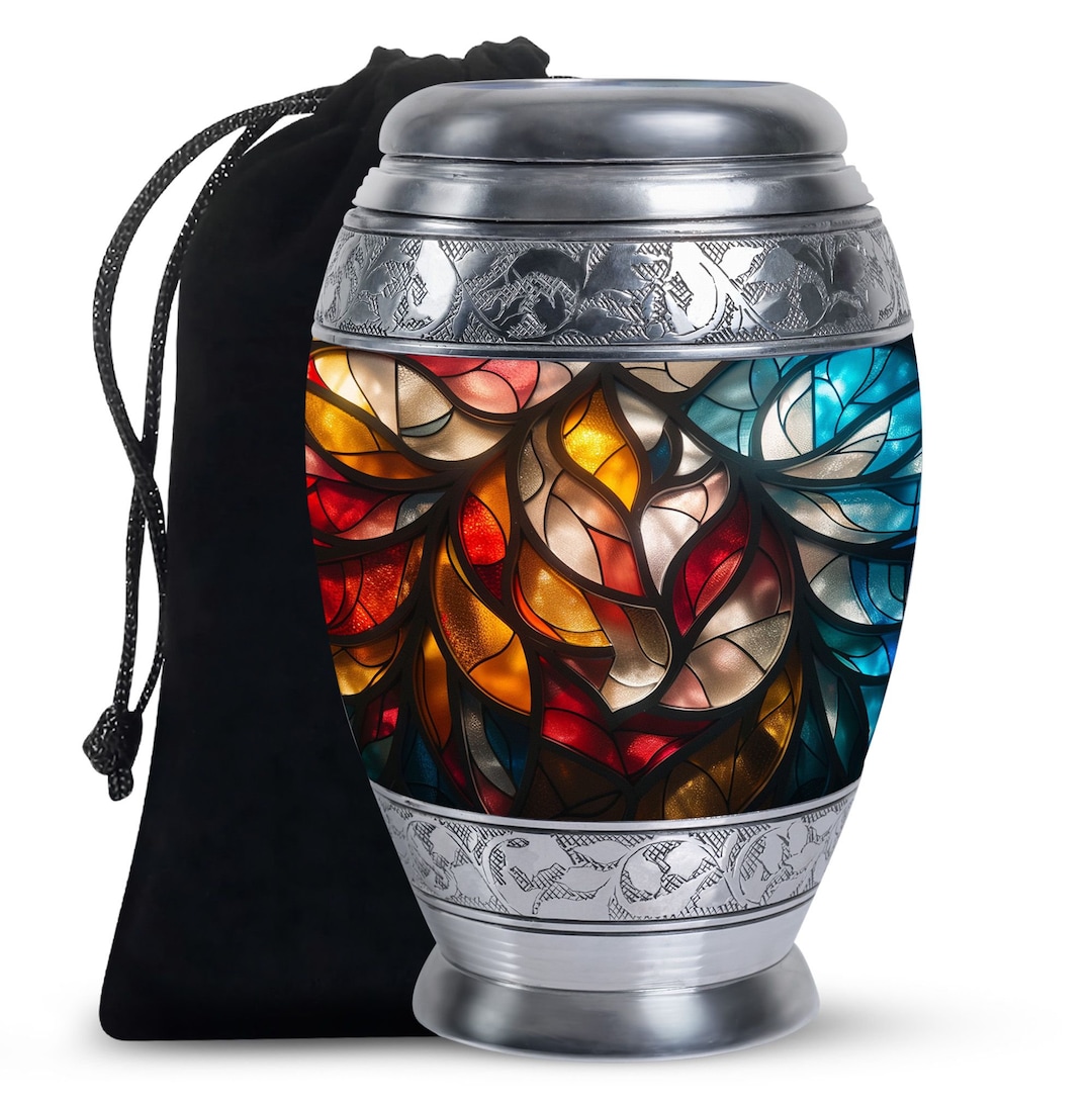 Handcrafted Stained Glass Cremation Urn - Colorful Art Deco Funeral Urn ...