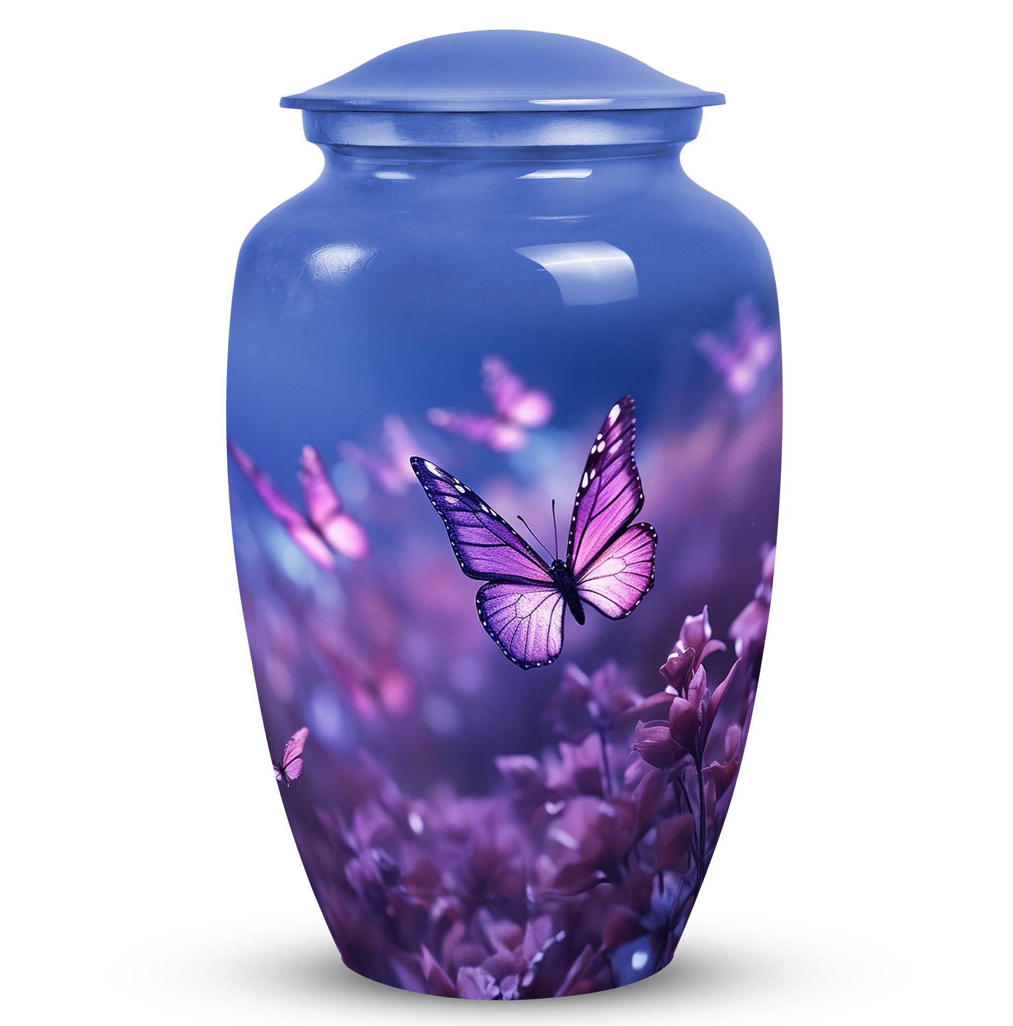 Purple Butterfly and Lavender Urn With A Tranquil Design Butterfly ...