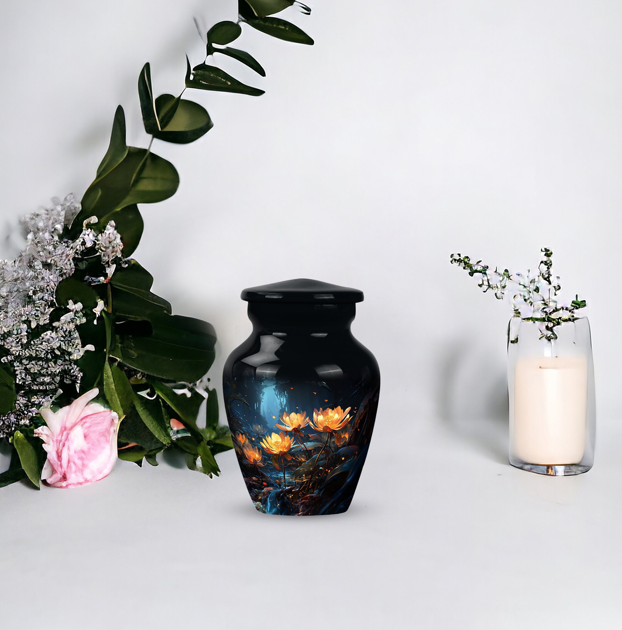 Luminous Flower Urn for Human Ashes Decorative Modern Urn Metal Urns ...