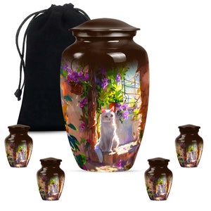 Whimsical Cat Cremation Urn - Personalized Cat Memorial Urn for Ashes ...