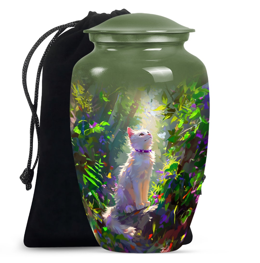 White Cat Cremation Urn, Feline Large Decorative Urn for Ashes Keepsake ...