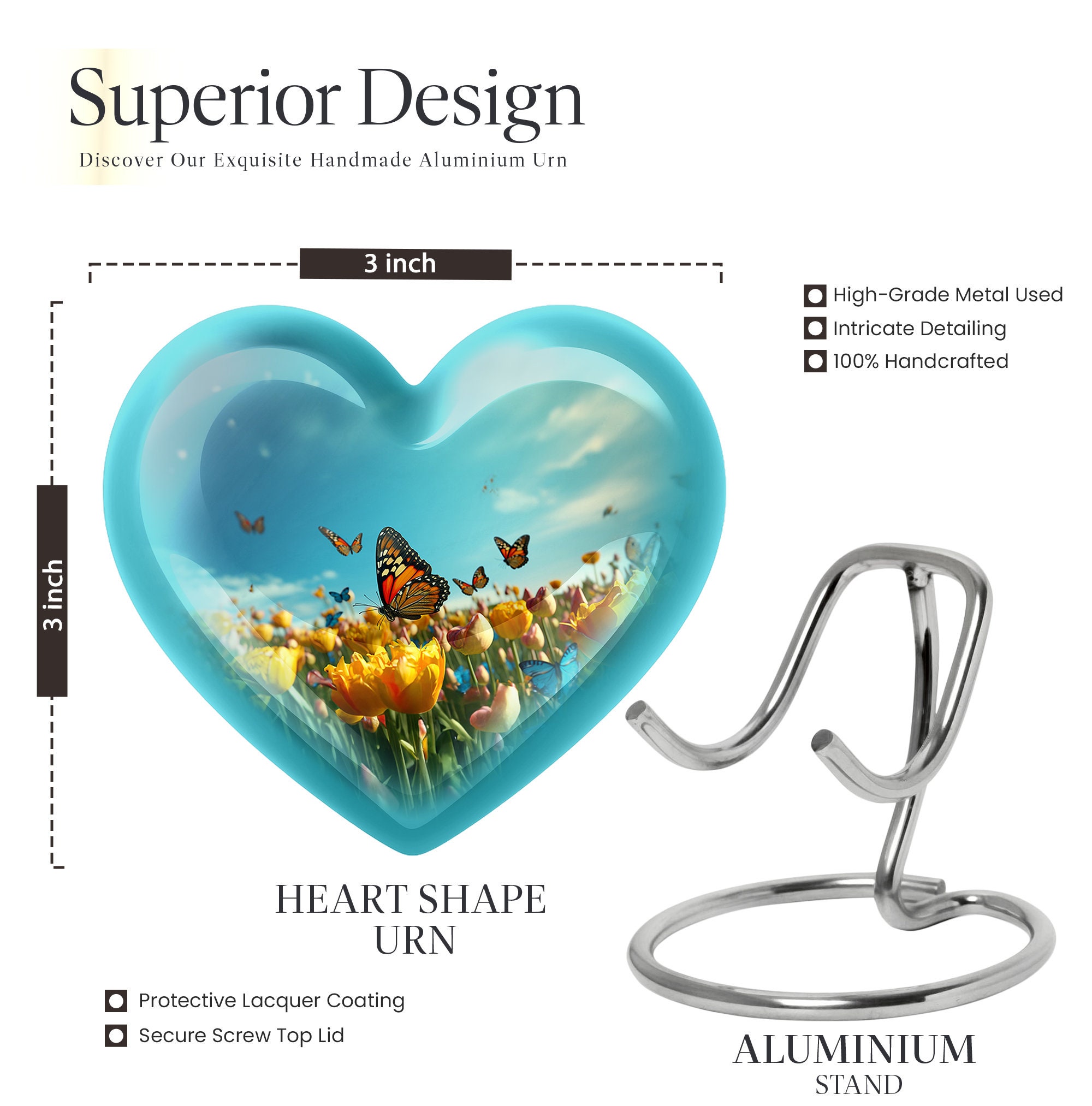Spring Meadow Butterfly Heart Urn for Human Ashes, Metal Urns for Ashes ...